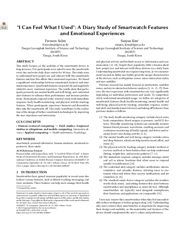 (PDF) "I Can Feel What I Used": A Diary Study of Smartwatch Features ...