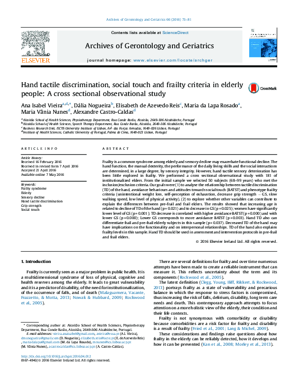 (PDF) Hand tactile discrimination, social touch and frailty criteria in ...