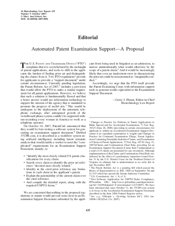(PDF) Automated Patent Examination Support—A Proposal | Gerry J Elman ...