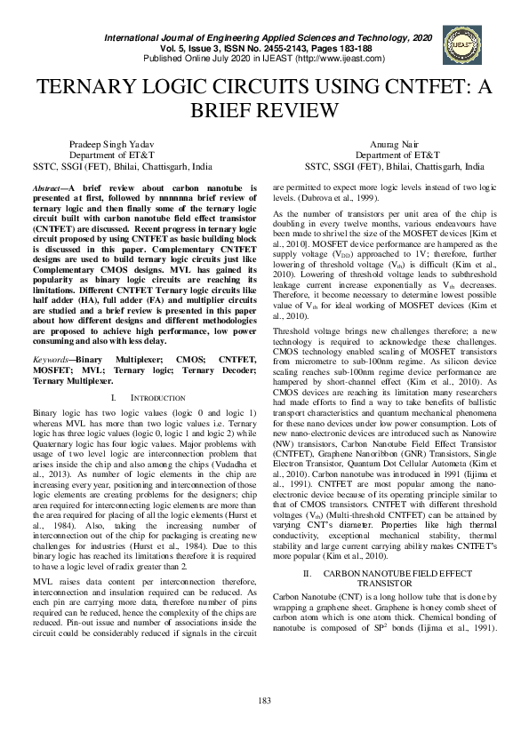 (PDF) Ternary Logic Circuits Using Cntfet: A Brief Review (PDF) Ternary Logic Circuits Using Cntfet: A Brief Review