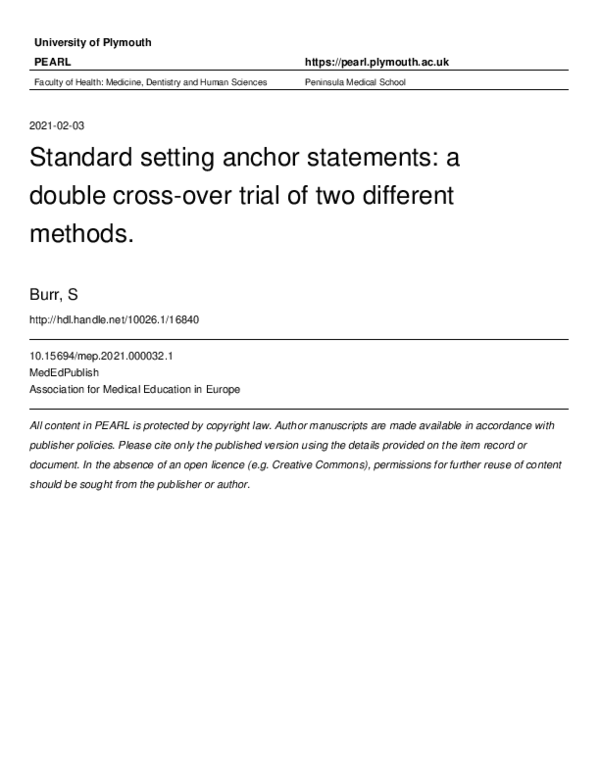 (PDF) Standard setting anchor statements: a double cross-over trial of two different methods