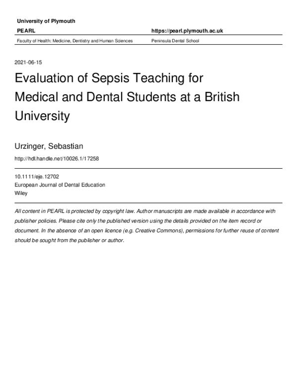 (PDF) Evaluation of Sepsis Teaching for Medical and Dental Students at ...
