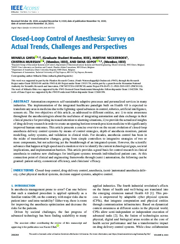(PDF) Closed-Loop Control of Anesthesia: Survey on Actual Trends, Challenges and Perspectives ...