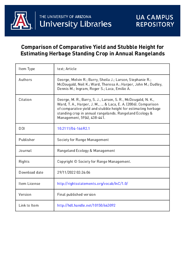 (PDF) Comparison of Comparative Yield and Stubble Height for Estimating ...