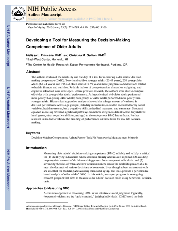 (PDF) Developing a tool for measuring the decision-making competence of ...