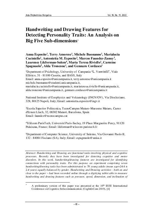 (PDF) Handwriting and Drawing Features for Detecting Personality Traits: An Analysis on Big Five ...