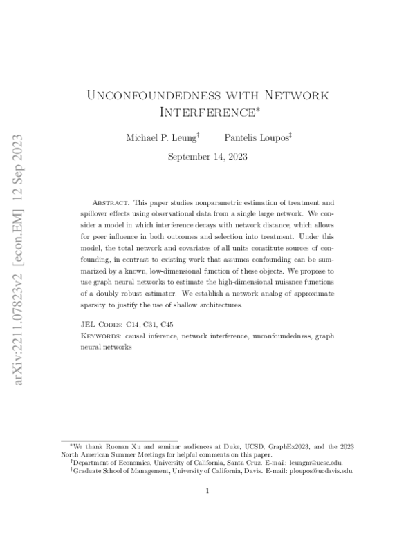 (PDF) Unconfoundedness with Network Interference