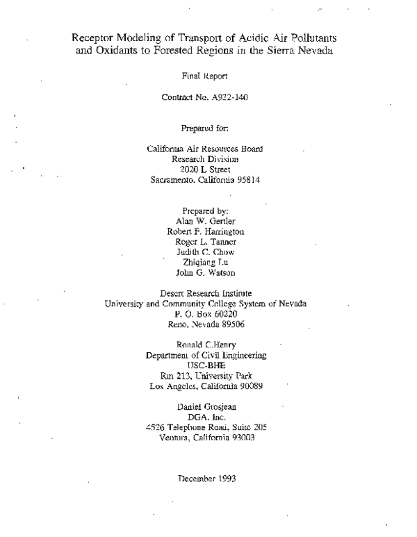 (PDF) Receptor modeling of transport of acidic air pollutants and ...