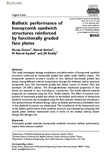 Pdf Ballistic Performance Of Honeycomb Sandwich Structures Reinforced By Functionally Graded