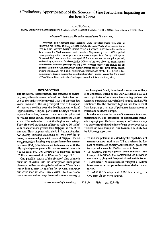 (PDF) A Preliminary Apportionment of the Sources of Fine Particulates ...