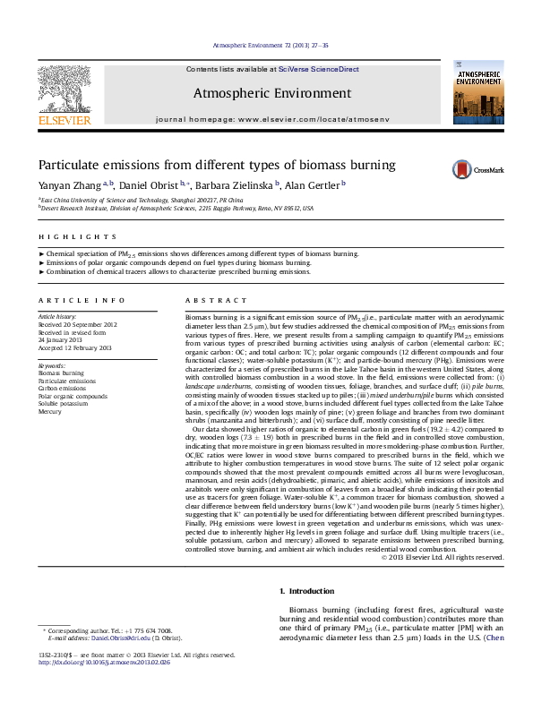 (PDF) Particulate emissions from different types of biomass burning