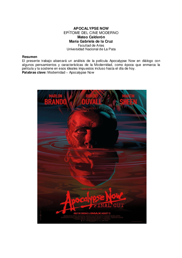 (PDF) Apocalipsis Now. Epítome del cine moderno. | María Gabriela de la ...