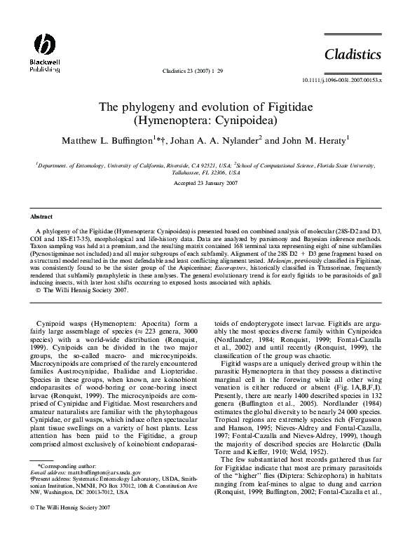 (PDF) The phylogeny and evolution of Figitidae (Hymenoptera: Cynipoidea)