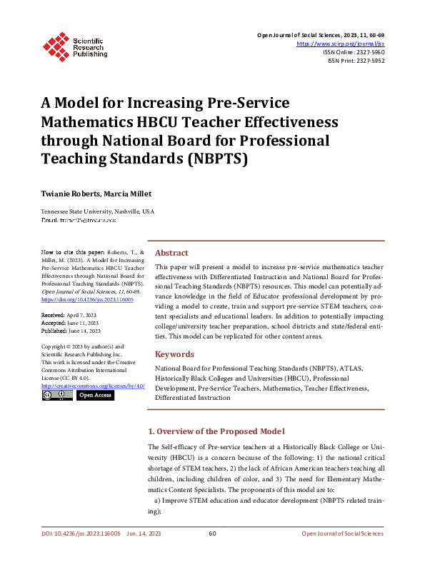 (PDF) A Model for Increasing Pre-Service Mathematics HBCU Teacher ...