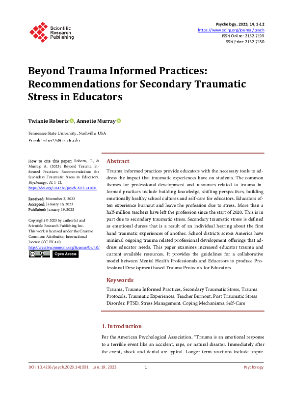 (PDF) Beyond Trauma Informed Practices: Recommendations for Secondary ...