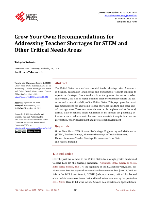 (PDF) Grow Your Own: Recommendations for Addressing Teacher Shortages ...
