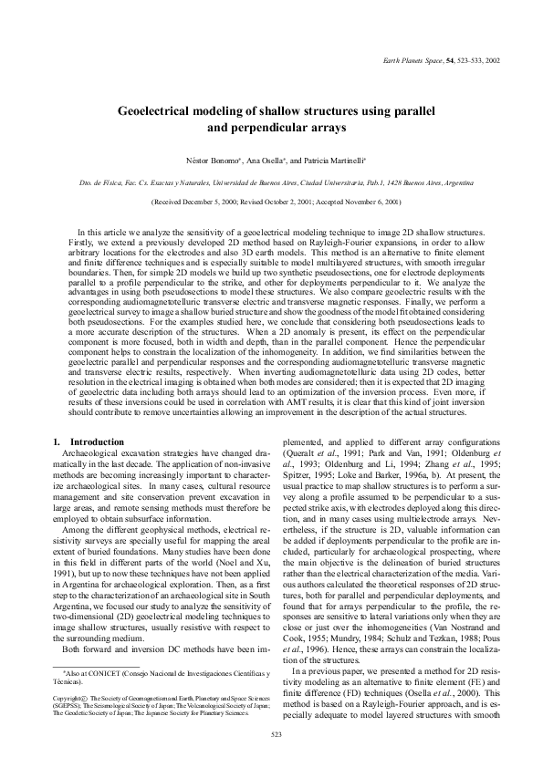 Pdf Geoelectrical Modeling Of Shallow Structures Using Parallel And Perpendicular Arrays