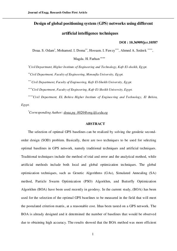 (PDF) Design of global positioning system (GPS) networks using different artificial intelligence ...