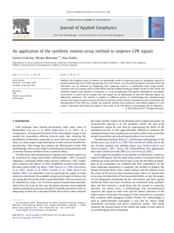 (PDF) An application of the synthetic emitter-array method to improve GPR signals