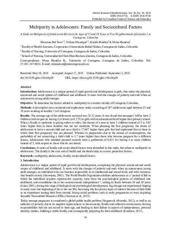 (PDF) Multiparity in Adolescents: Family and Sociocultural Factors ...