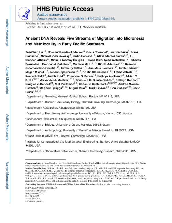 (PDF) Ancient DNA reveals five streams of migration into Micronesia and ...