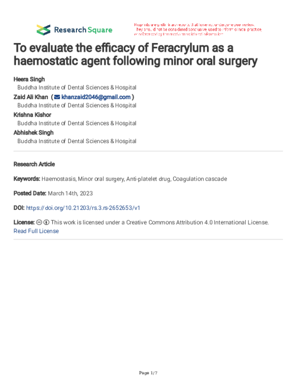 (PDF) To evaluate the efficacy of Feracrylum as a haemostatic agent ...