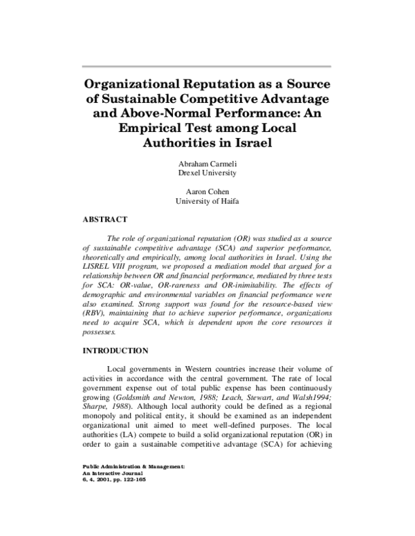 (PDF) Organizational reputation as a source of sustainable competitive ...