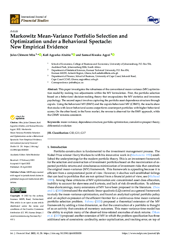 (PDF) Markowitz Mean-Variance Portfolio Selection and Optimization ...