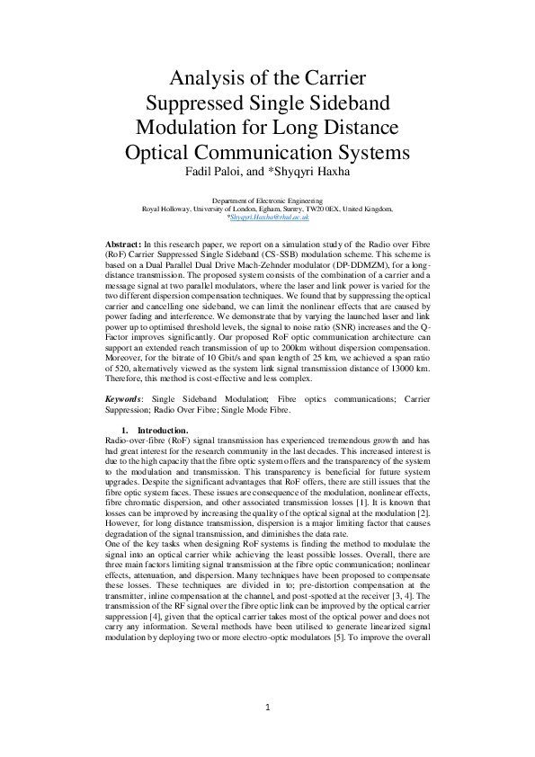 (PDF) Analysis of the carrier suppressed single sideband modulation for ...