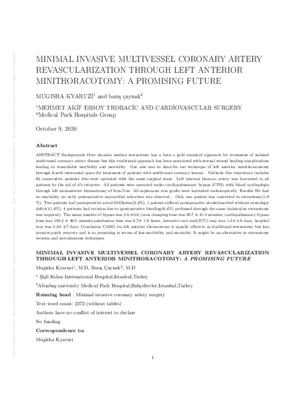 (PDF) Minimal Invasive Multivessel Coronary Artery Revascularization ...