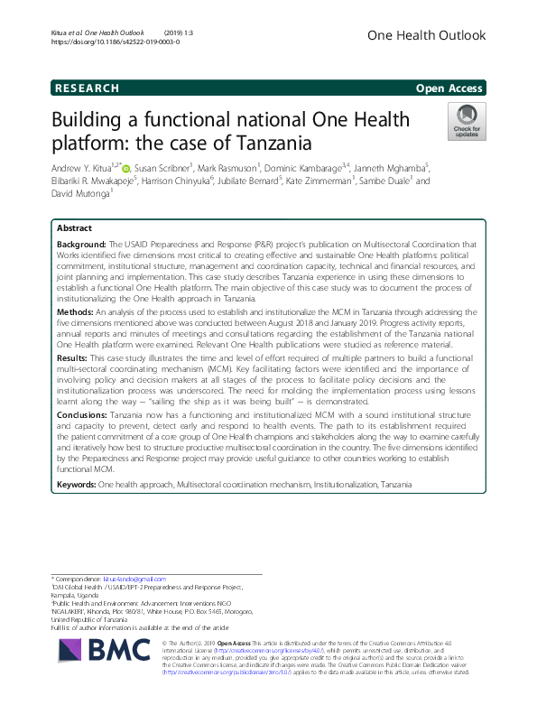 (PDF) Building a functional national One Health platform: the case of ...