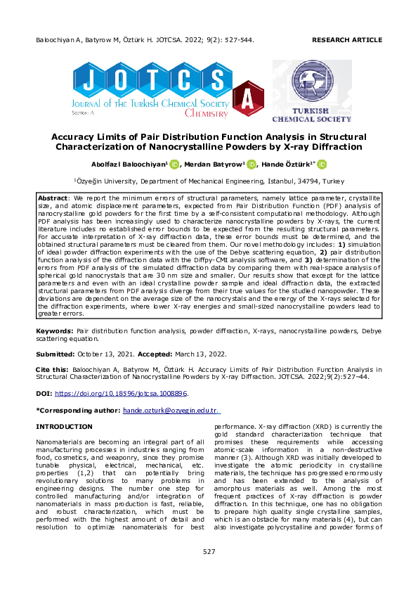 (PDF) Accuracy Limits of Pair Distribution Function Analysis in Structural Characterization of ...