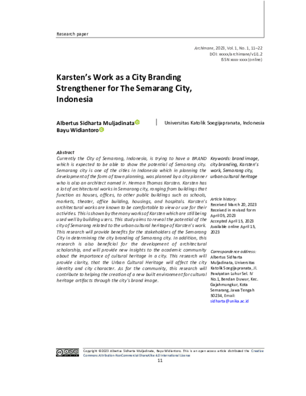 (PDF) Karsten’s Work as a City Branding Strengthener for The Semarang ...