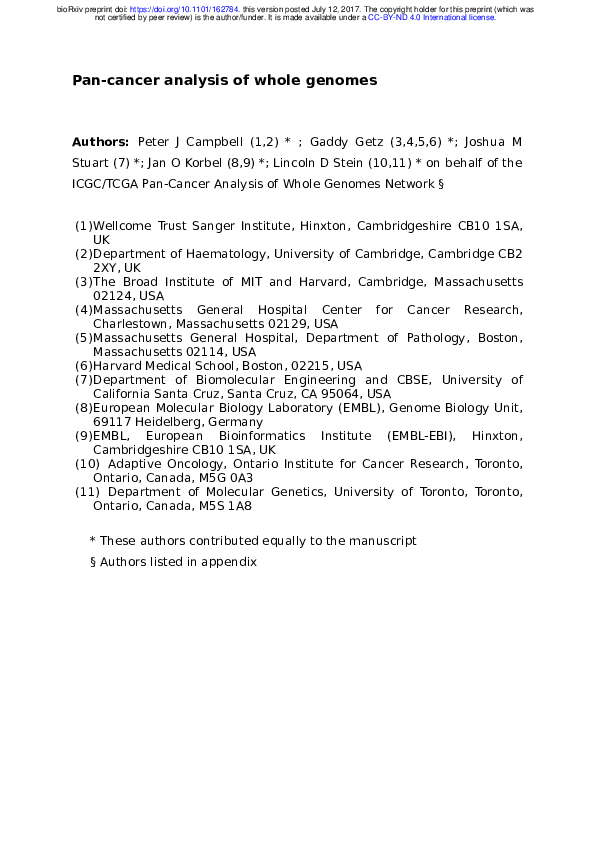 (PDF) Pan-cancer analysis of whole genomes | Sarah Pinder - Academia.edu