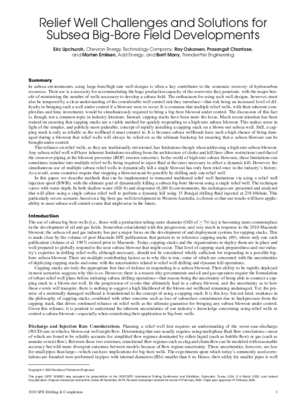 (PDF) Relief Well Challenges and Solutions for Subsea Big-Bore Field ...