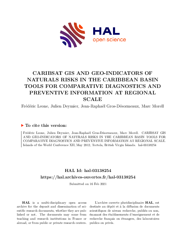 (PDF) Caribsat Gis and Geo-Indicators of Naturals Risks in the ...