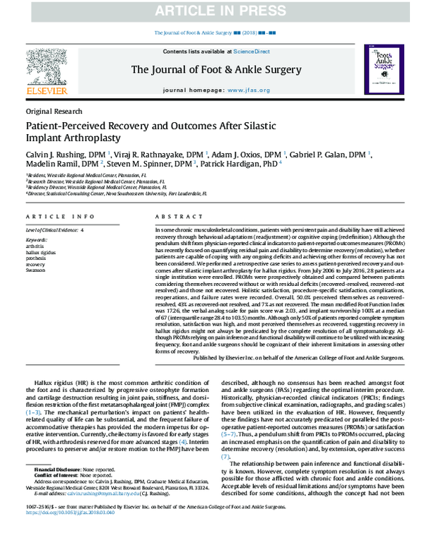 (PDF) Patient-Perceived Recovery and Outcomes After Silastic Implant ...
