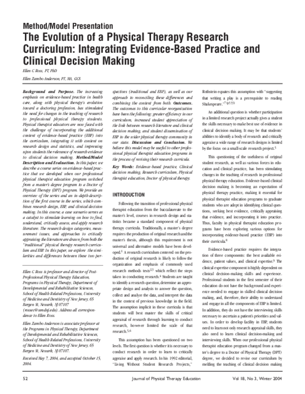 (PDF) The Evolution of a Physical Therapy Research Curriculum ...