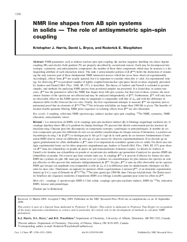 (PDF) NMR line shapes from AB spin systems in solids — The role of ...