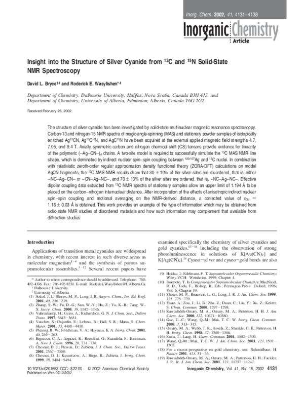 (PDF) Insight into the Structure of Silver Cyanide from 13C and 15N ...
