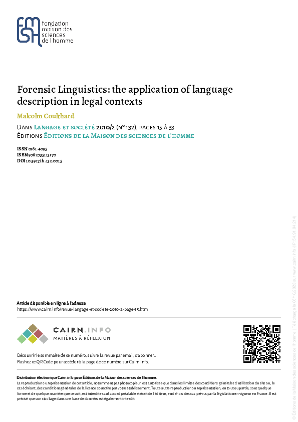 (PDF) Forensic Linguistics: the application of language description in legal contexts