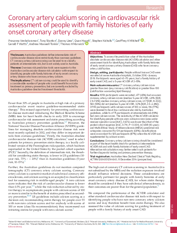 (PDF) Coronary Artery Calcium Scoring in Cardiovascular Risk Assessment ...