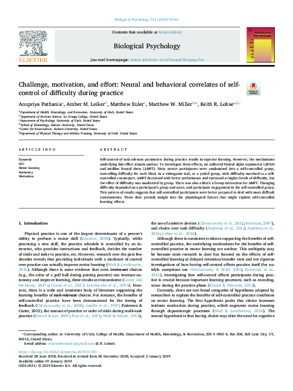 (PDF) Challenge, motivation, and effort: Neural and behavioral ...