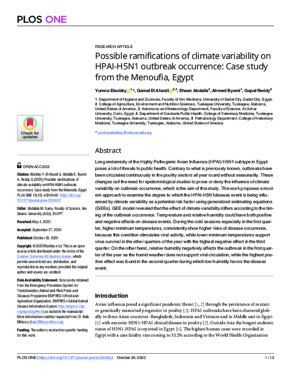 (PDF) Possible ramifications of climate variability on HPAI-H5N1 ...