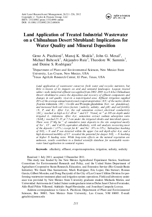 (PDF) Land Application of Treated Industrial Wastewater on a Chihuahuan ...