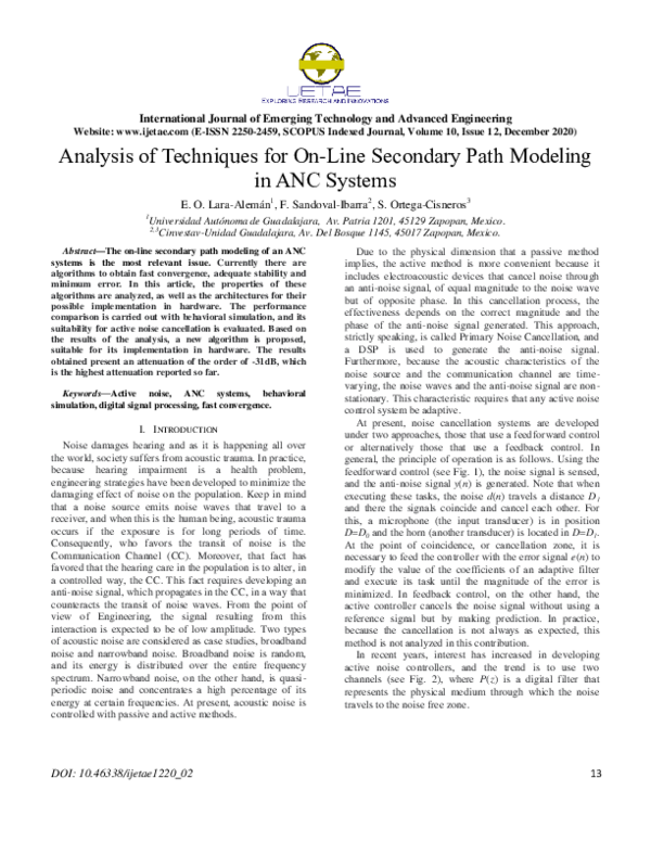 Pdf On Line Secondary Path Modeling In Anc Systems 3955