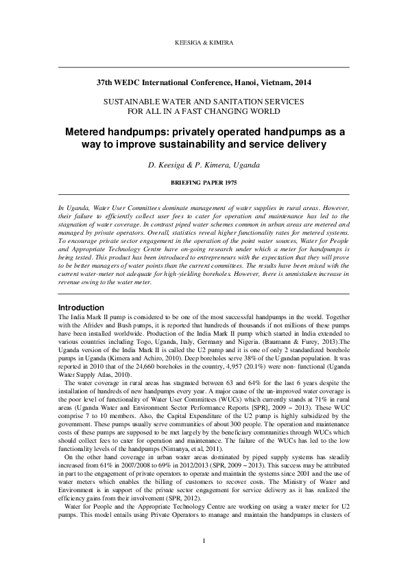 (PDF) Metered handpumps: privately operated handpumps as a way to ...