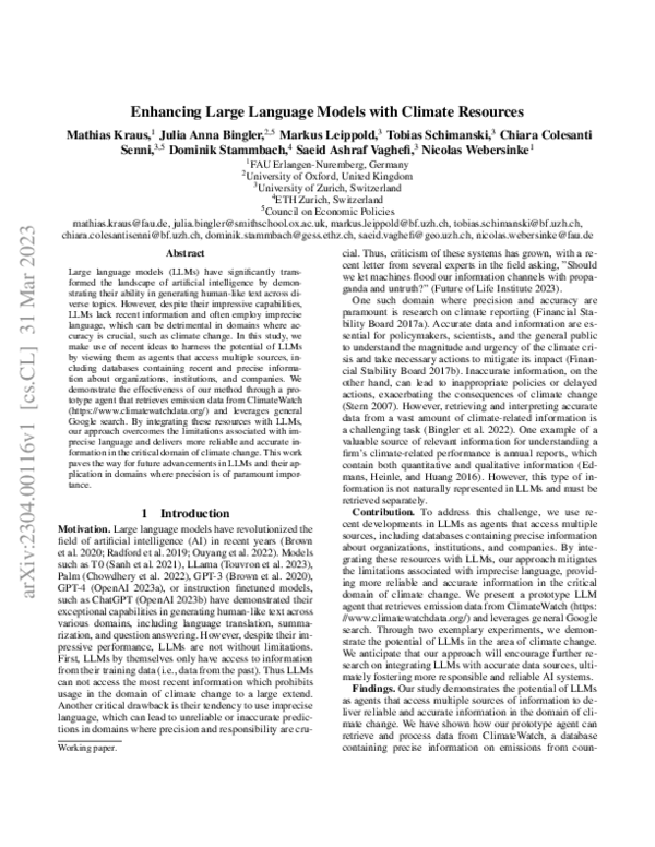 (PDF) Enhancing Large Language Models with Climate Resources | Chiara ...