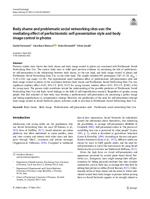 (PDF) Body shame and problematic social networking sites use: the ...