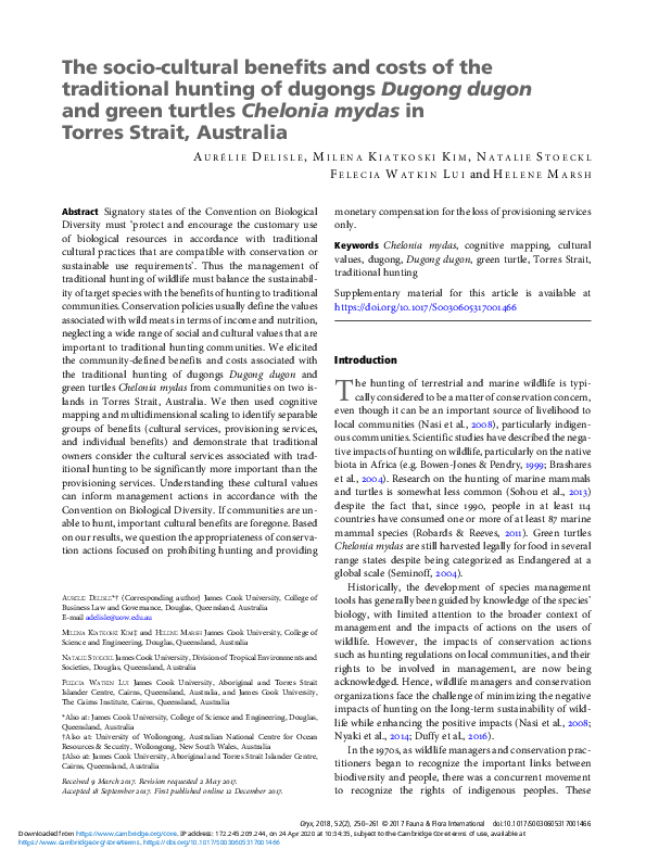 (PDF) The socio-cultural benefits and costs of the traditional hunting ...